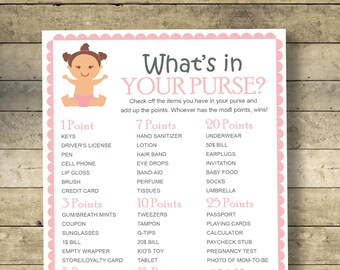 What's in Your Purse Game Baby Shower Purse Game Pink Roses Floral Girl ...