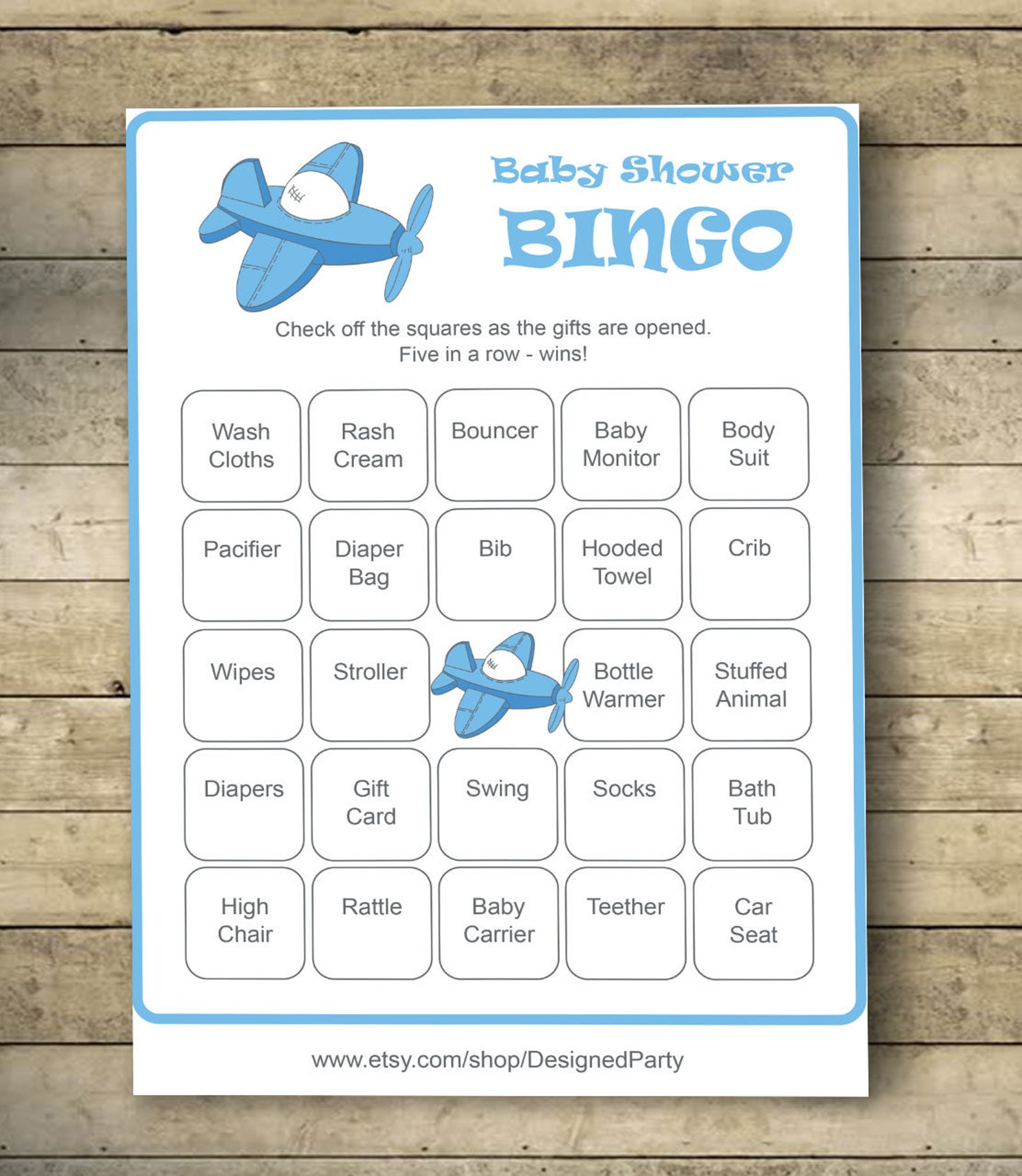 Airplane Baby Shower Bingo Cards - Baby Shower Bingo Game - 40 Unique ...