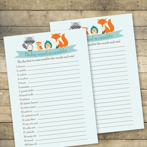 Woodland Baby Word Scramble, Baby Shower Games, Baby Shower Scramble ...