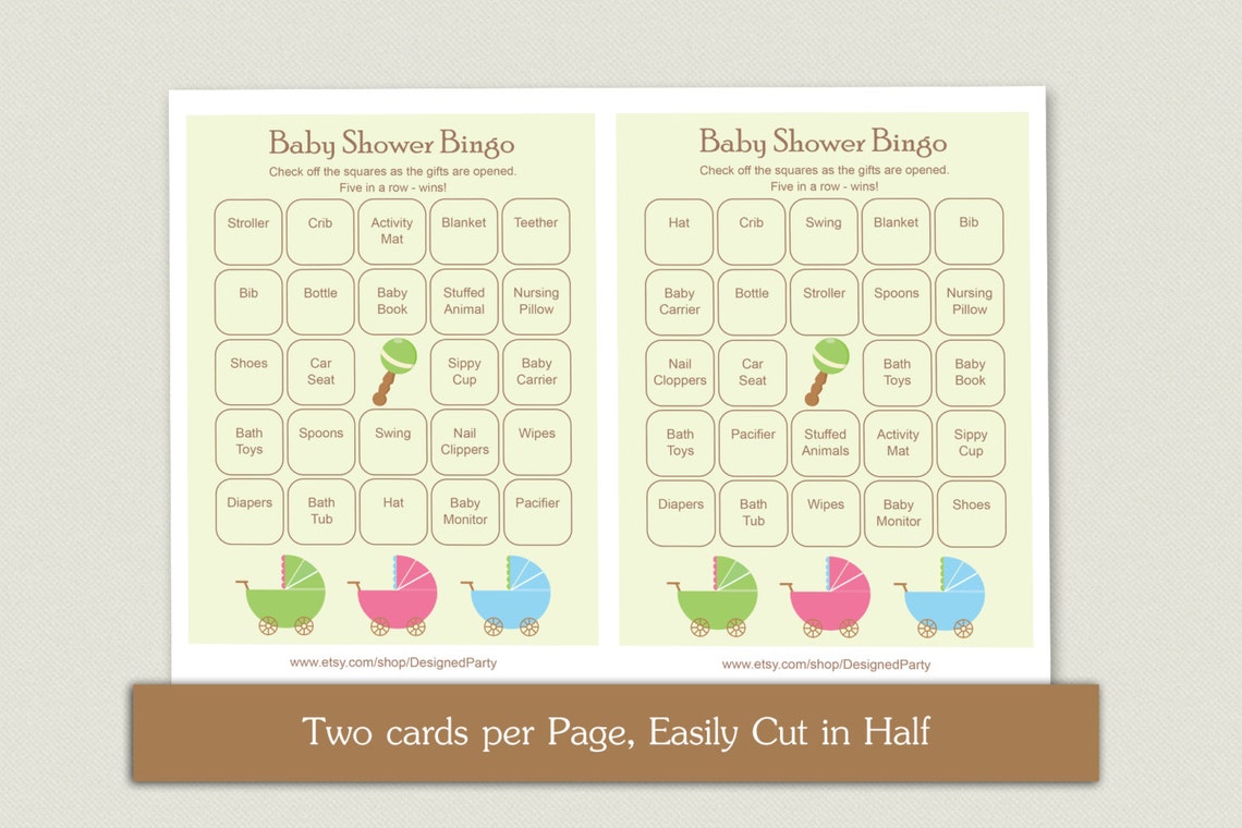 Stroller Baby Shower Bingo Cards - Baby Shower Bingo Game - 40 Unique ...