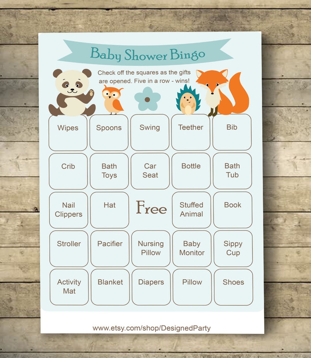 Woodland Baby Shower Bingo Cards - Baby Shower Bingo Game - 40 Unique ...