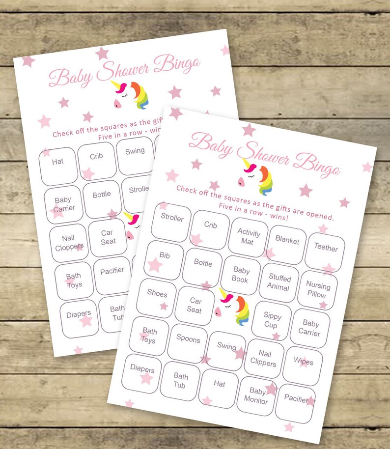 Unicorn Baby Shower Bingo Cards - Unicorn Baby Shower Bingo Game - 40 ...