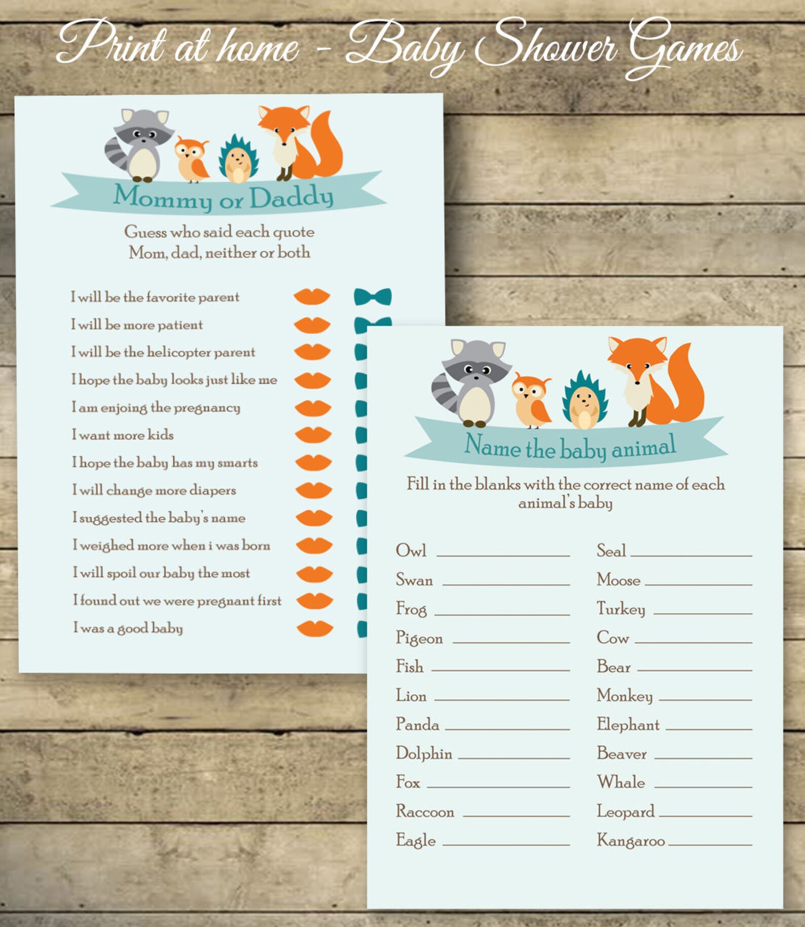 Woodland Baby Shower Games, Animal Baby Shower Games, Printable Baby ...