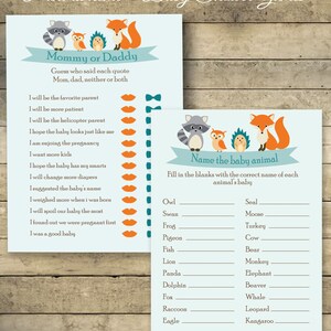 Woodland Baby Shower Games, Animal Baby Shower Games, Printable Baby ...