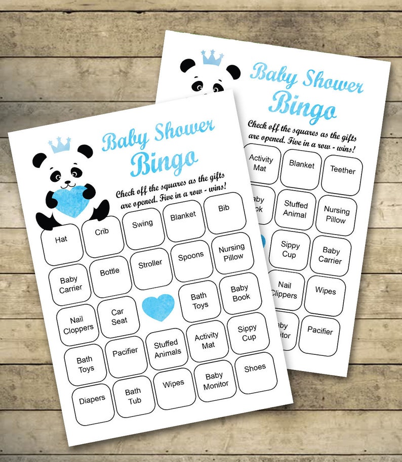 Black and White Panda Baby Shower Bingo Cards-blue Baby Shower Bingo ...
