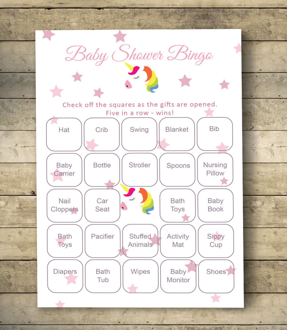 Unicorn Baby Shower Bingo Cards - Unicorn Baby Shower Bingo Game - 40 ...