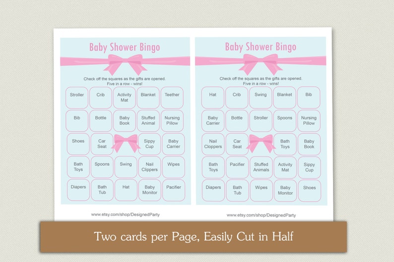 Pink Ribbon Baby Shower Bingo Cards Baby Shower Bingo Game 40 Unique ...