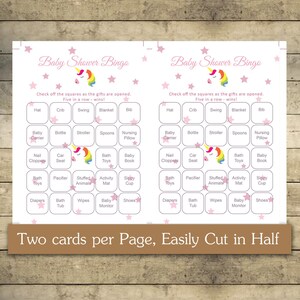 Unicorn Baby Shower Bingo Cards - Unicorn Baby Shower Bingo Game - 40 ...