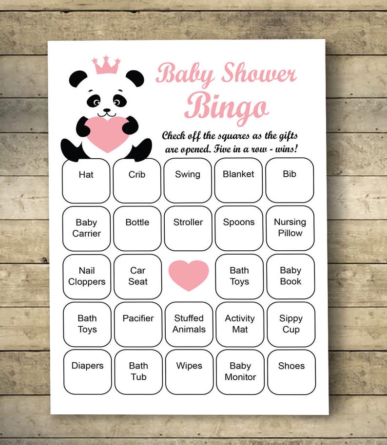 Black and White Panda Baby Shower Bingo Cards-pink Baby Shower Bingo ...