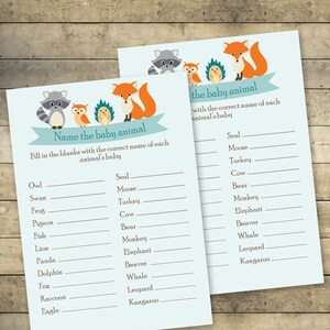 Woodland Name the Baby Animal, Baby Shower Games, Name the Baby Animal ...