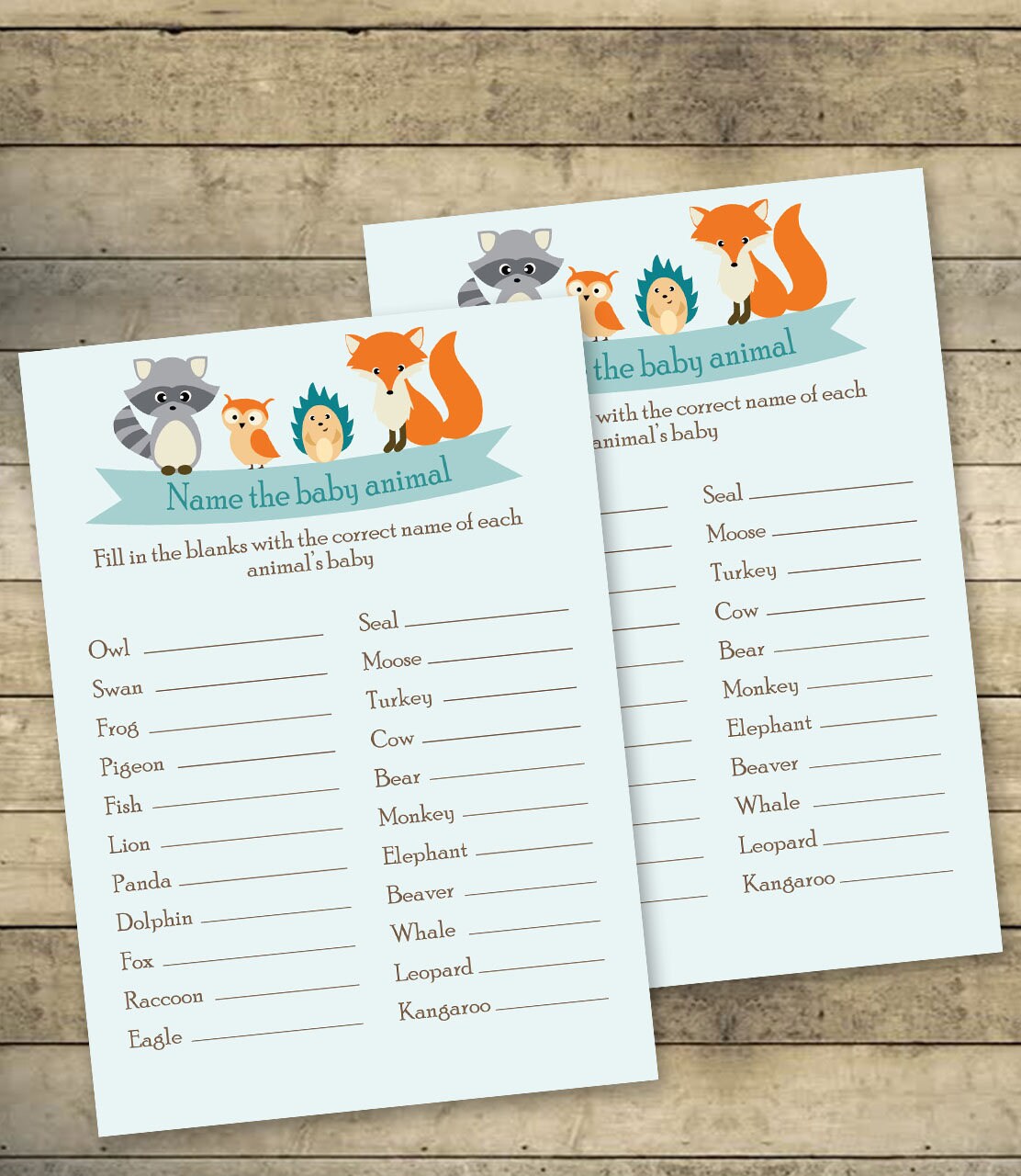 Woodland Name the Baby Animal Baby Shower Games Name the - Etsy
