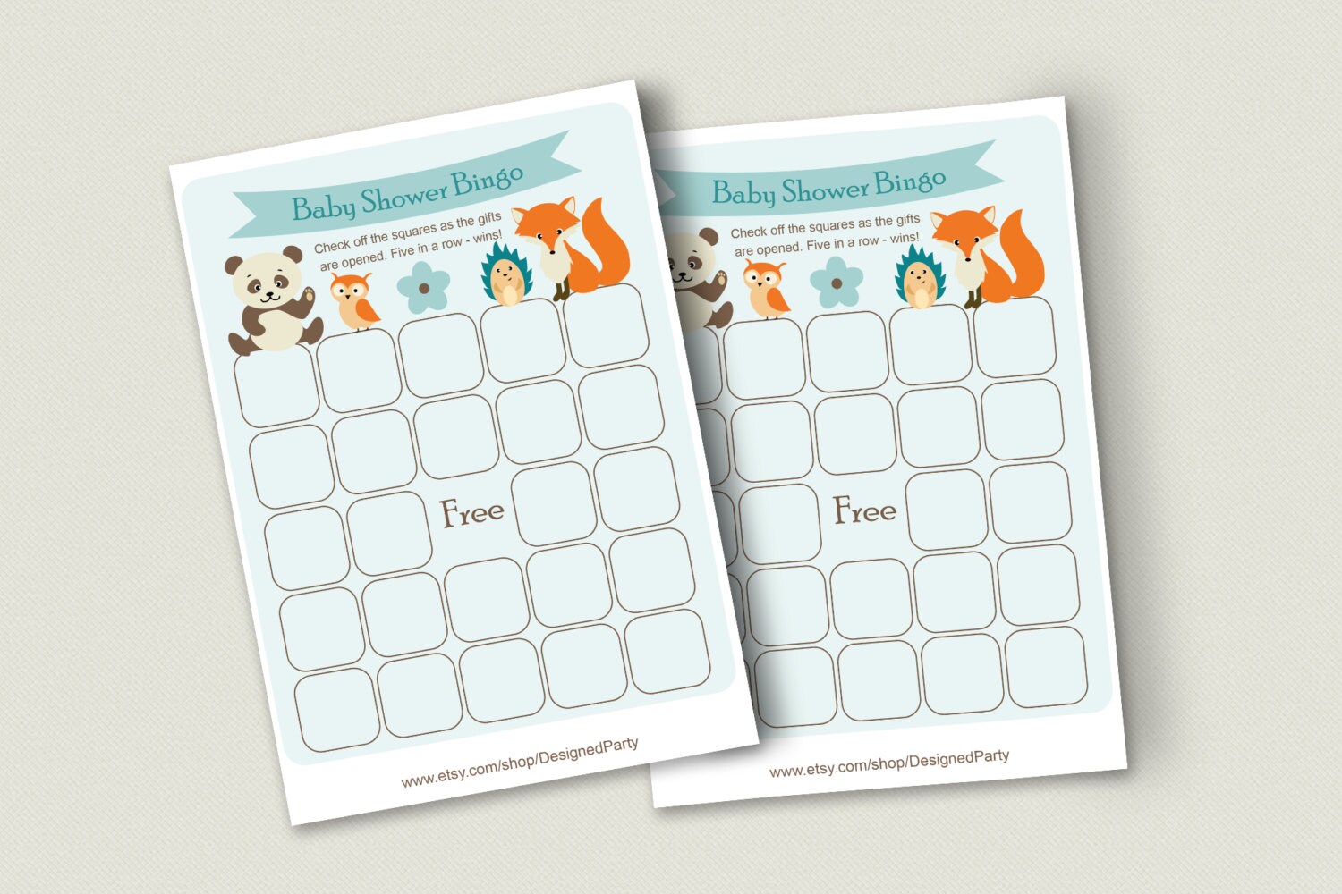 Woodland Baby Shower Bingo Cards - Baby Shower Bingo Game - 40 Unique ...