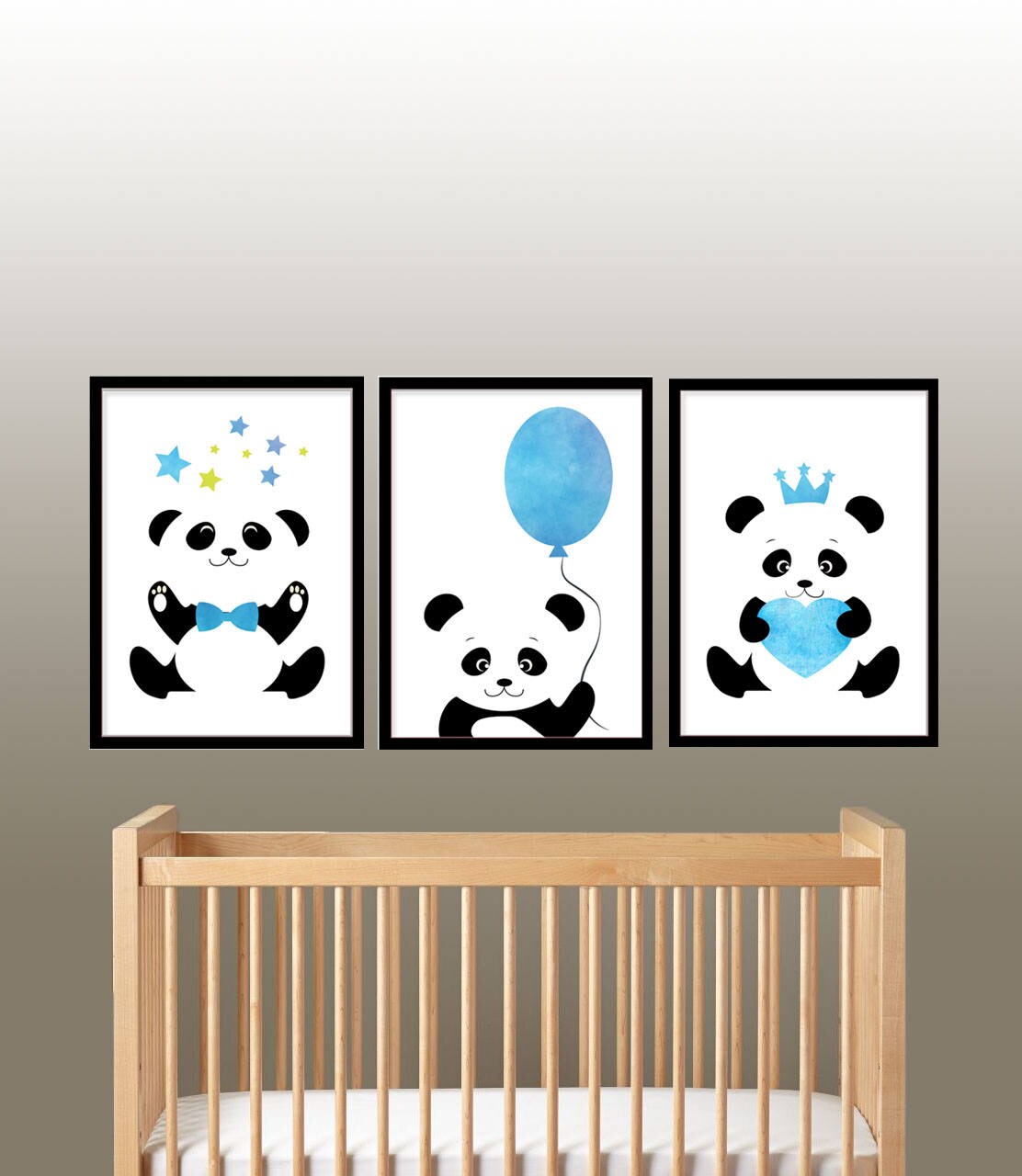 3 Panda Nursery Print, Baby Posters, Boy Nursery Wallart, Wallpaper ...