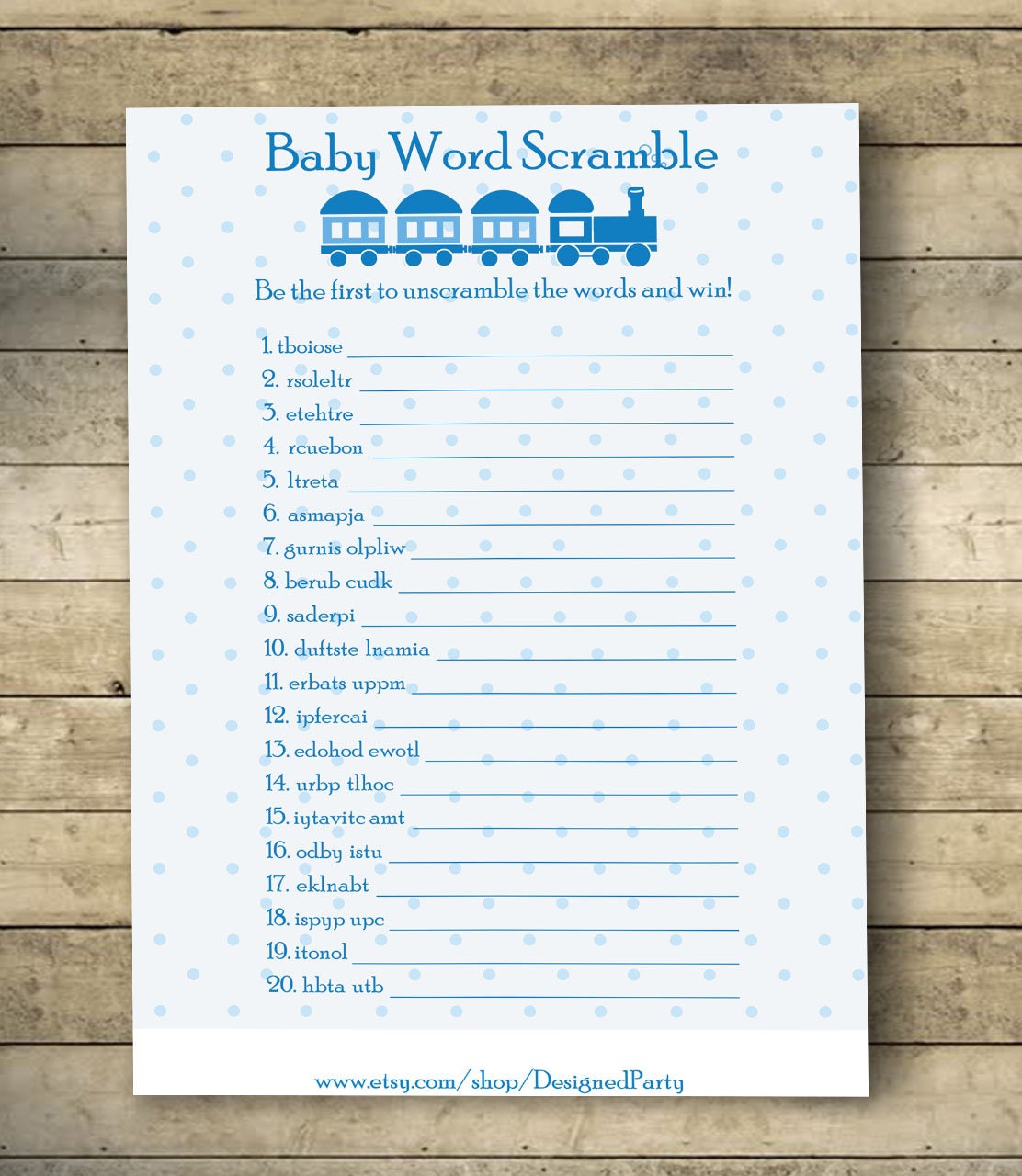 Baby Shower Word Scramble Game, Baby Shower Printable Game - Train ...