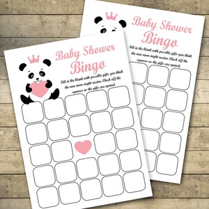 Black and White Panda Baby Shower Bingo Cards-pink Baby Shower Bingo ...