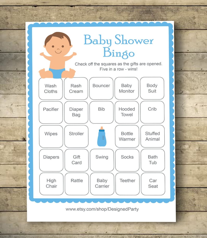 Boy Baby Shower Bingo Cards - Baby Shower Bingo Game - 40 Unique Game ...