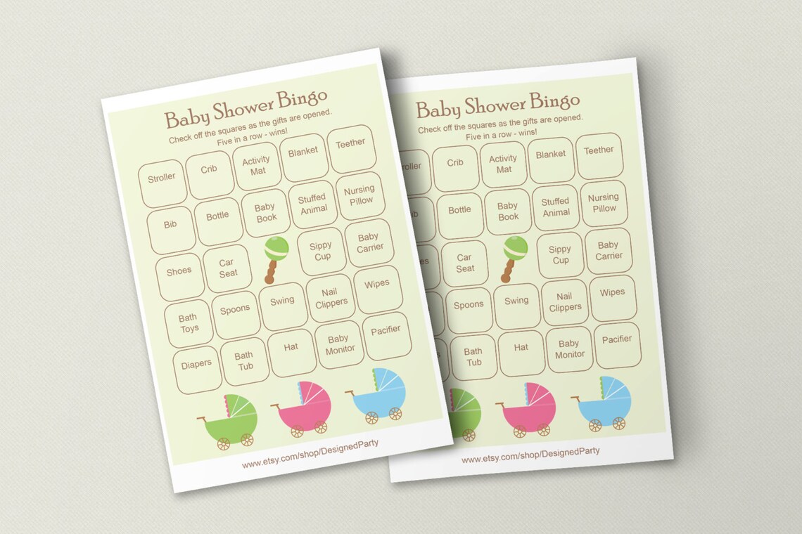 Stroller Baby Shower Bingo Cards - Baby Shower Bingo Game - 40 Unique ...