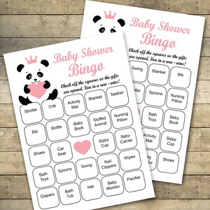 Black and White Panda Baby Shower Bingo Cards-pink Baby Shower Bingo ...