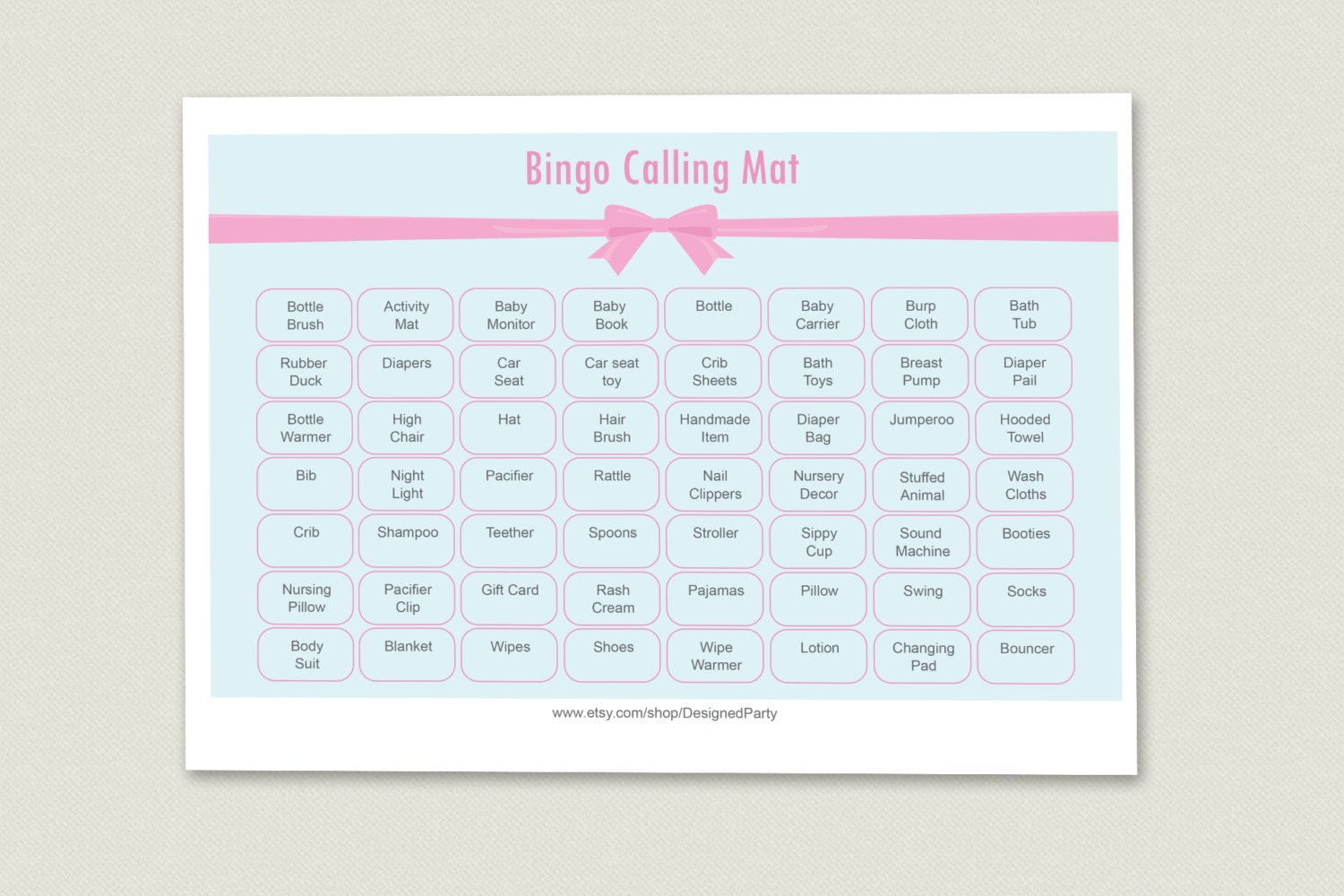Pink Ribbon Baby Shower Bingo Cards Baby Shower Bingo Game 40 Unique ...