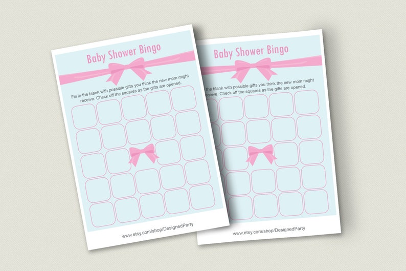 Pink Ribbon Baby Shower Bingo Cards - Baby Shower Bingo Game - 40 ...