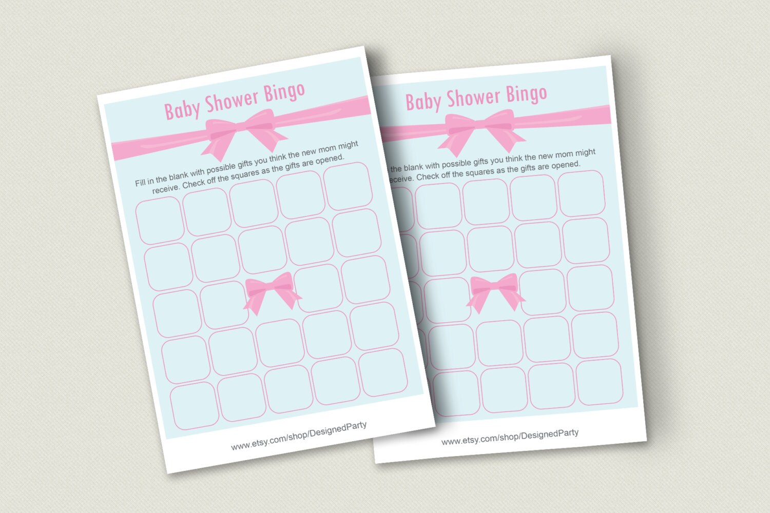 Pink Ribbon Baby Shower Bingo Cards Baby Shower Bingo Game 40 Unique ...