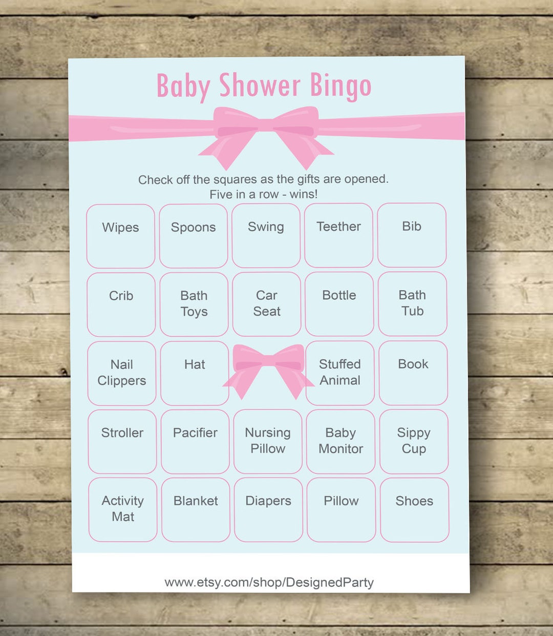 Pink Ribbon Baby Shower Bingo Cards - Baby Shower Bingo Game - 40 ...