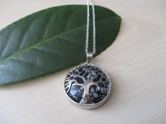 Natural Snowflake Obsidian Tree of Life Sterling Silver - Etsy