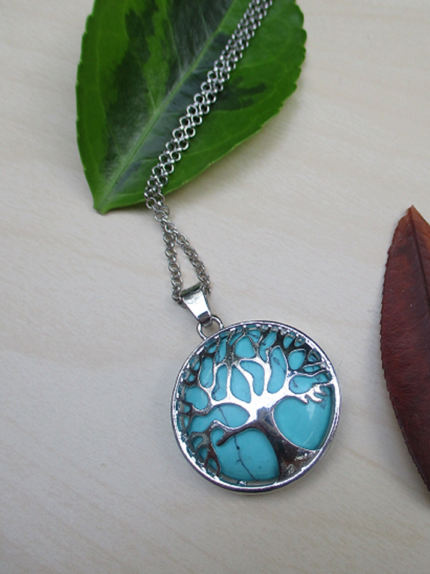 Natural Turquoise Circular Tree of Life Silver Pendant | Etsy