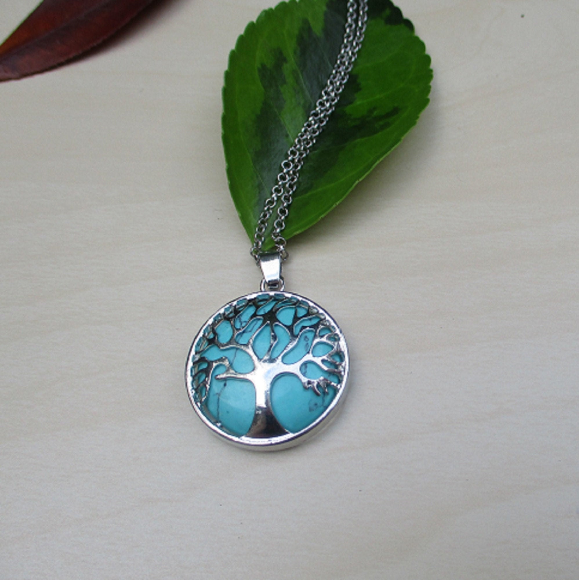 Natural Turquoise Circular Tree of Life Silver Pendant | Etsy
