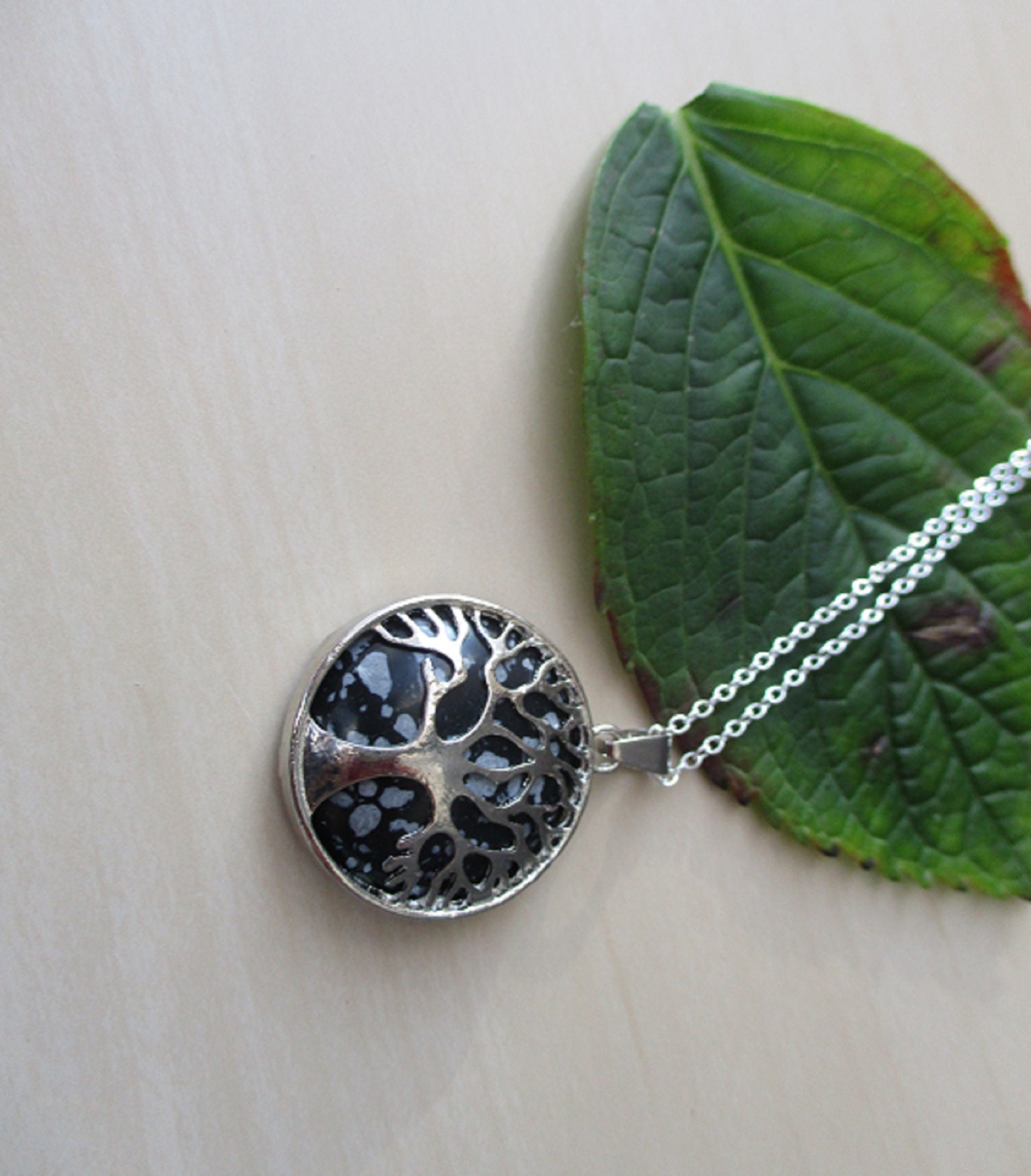 Natural Snowflake Obsidian Tree of Life Sterling Silver | Etsy