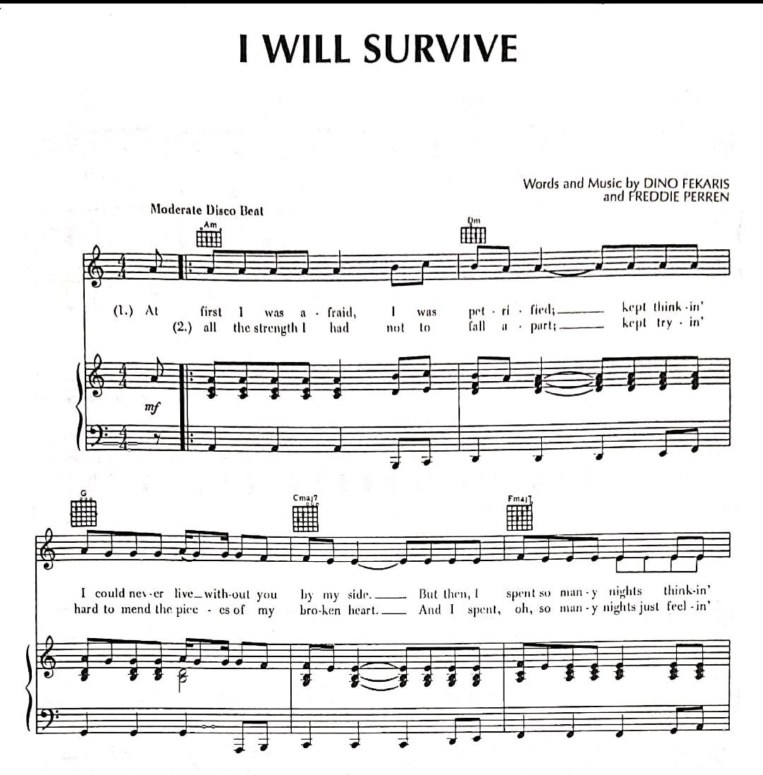 I Will Survive | Piano Sheet Music Score Guitar Chords Vocal Lyrics - Etsy