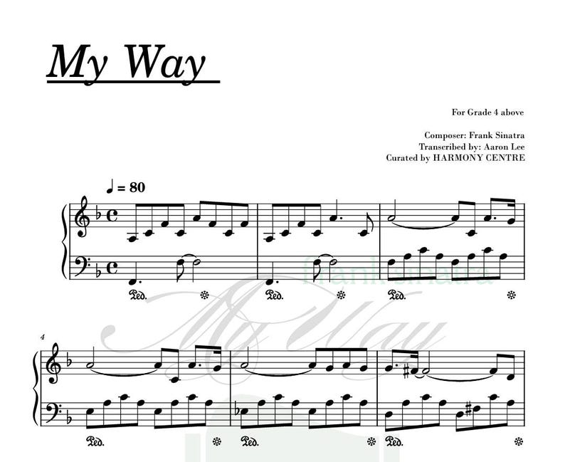 My Way (frank Sinatra) Piano Sheet Music Score With Note Names Oldies Meaningful - Etsy