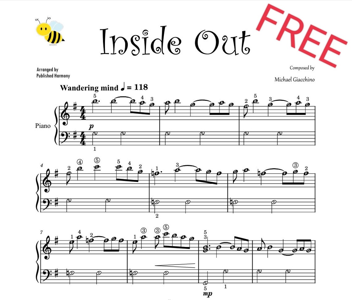 Piano Sheet Music | INSIDE OUT Theme | Easy Piano for Kids - Etsy