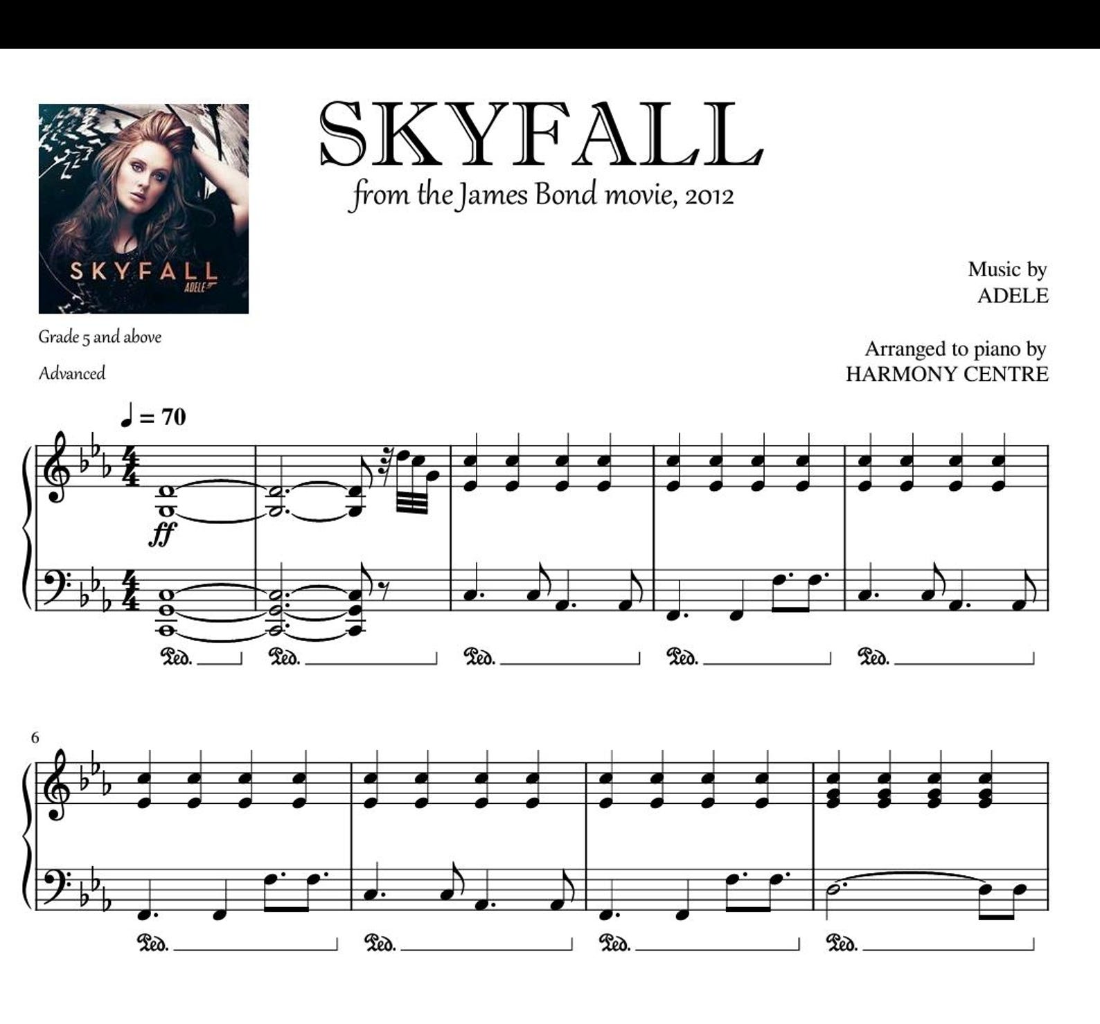 Skyfall James Bond 2012 Piano Sheet Music Score With Note Names G5 - Etsy