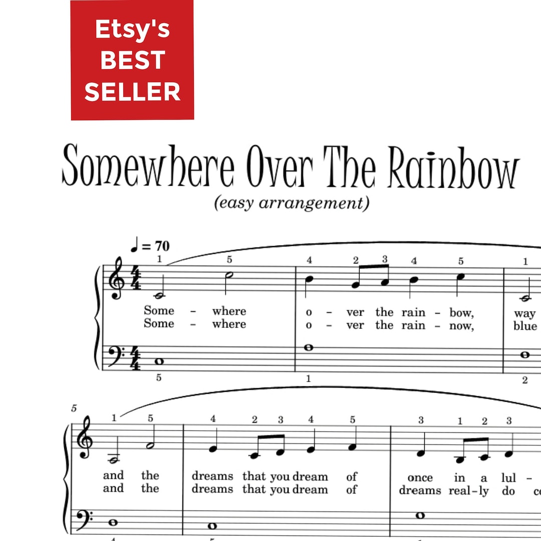 Somewhere Over the Rainbow Easy Piano Self Learning Series With Note ...