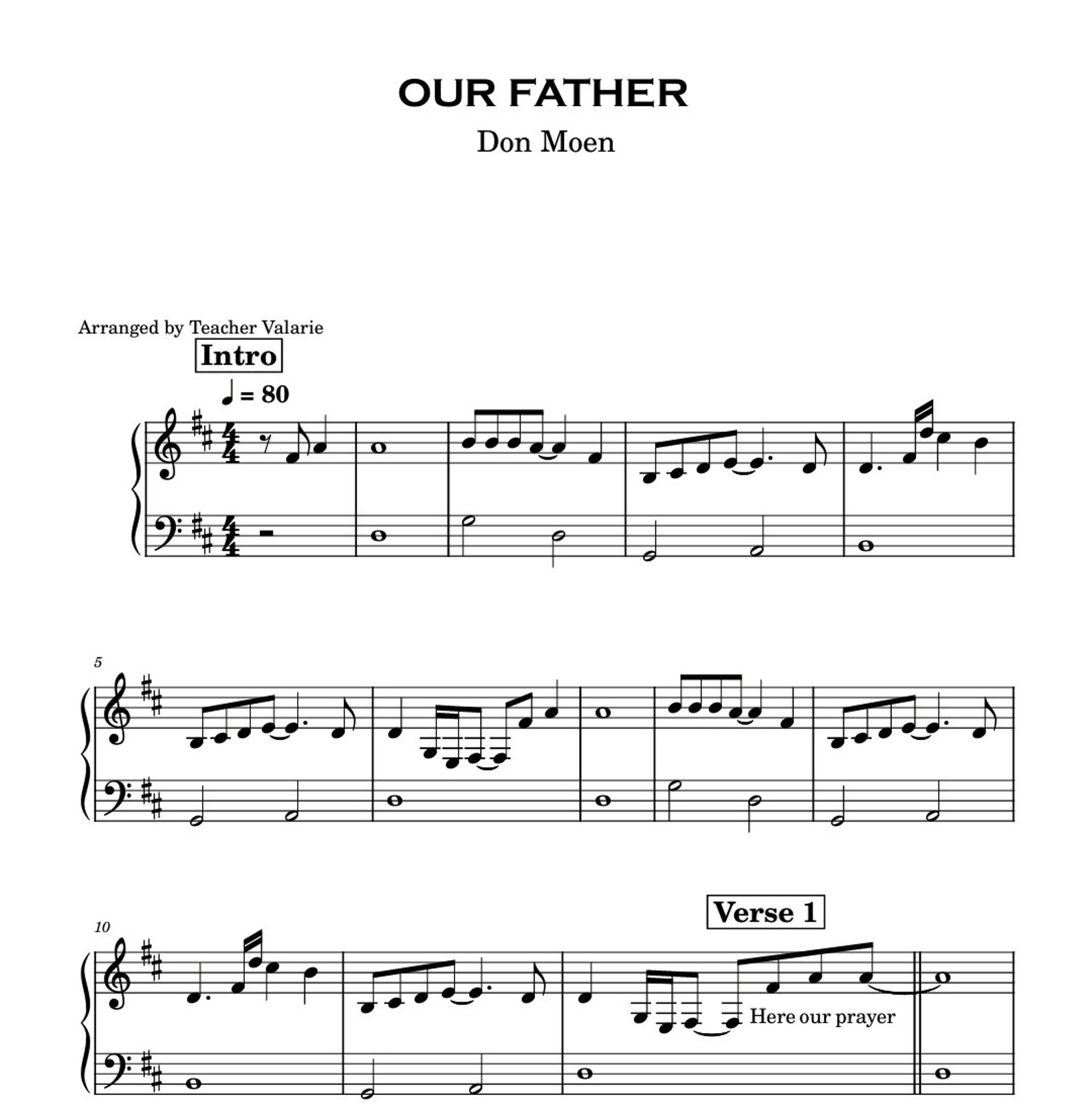 Our Father don Moen Piano Sheet Music With Letter Names | Etsy
