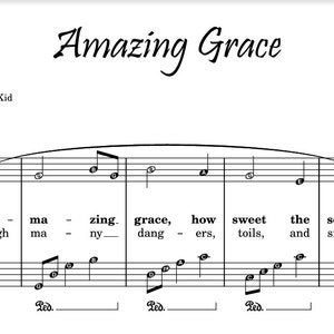 Amazing Grace | Grade 1 Piano G Major Key Lyrics Hymn Church Easy - Etsy