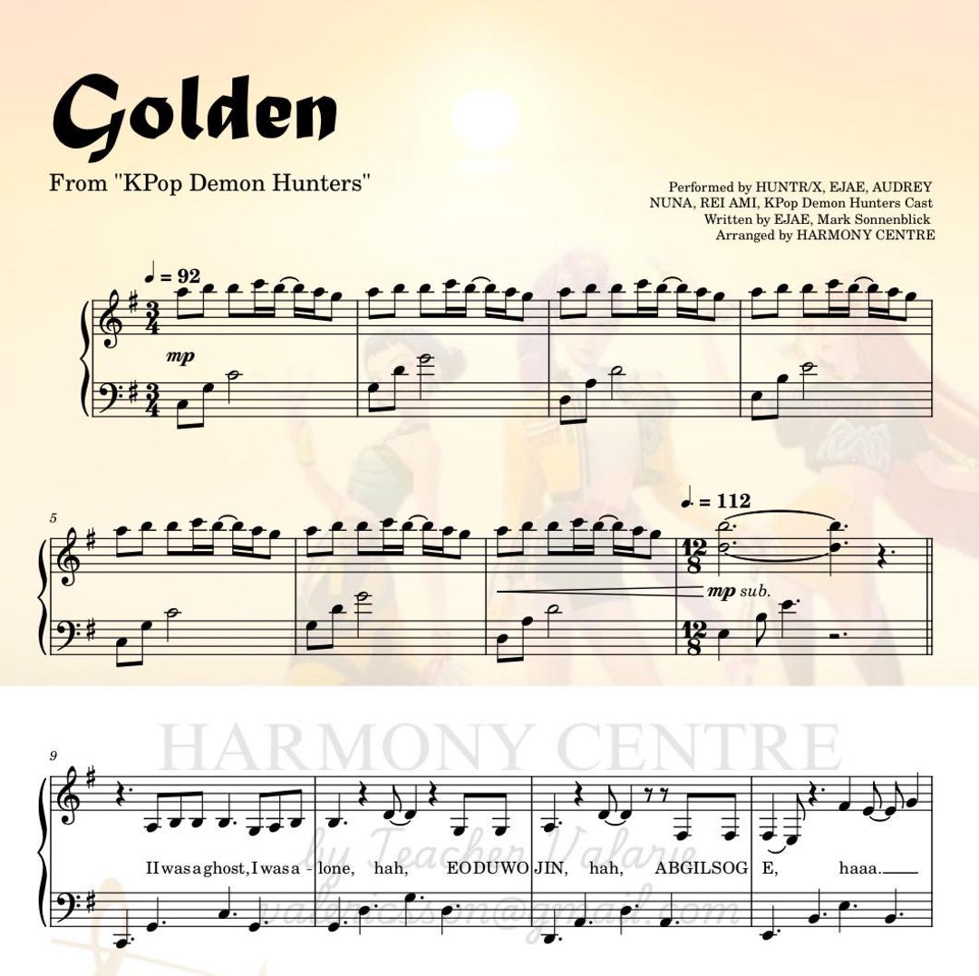 Golden - Piano Grade 5 Intermediate Sheet Music Score ABC PDF MP3 - Etsy