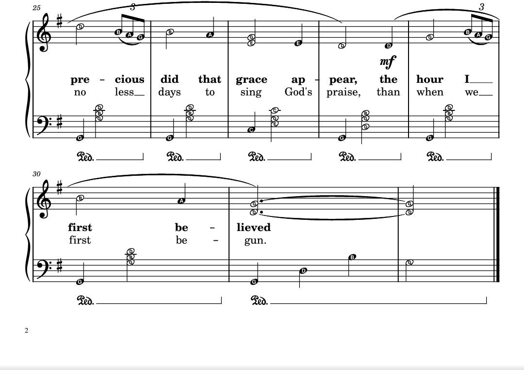 Amazing Grace | Grade 1 Piano G Major Key Lyrics Hymn Church Easy - Etsy