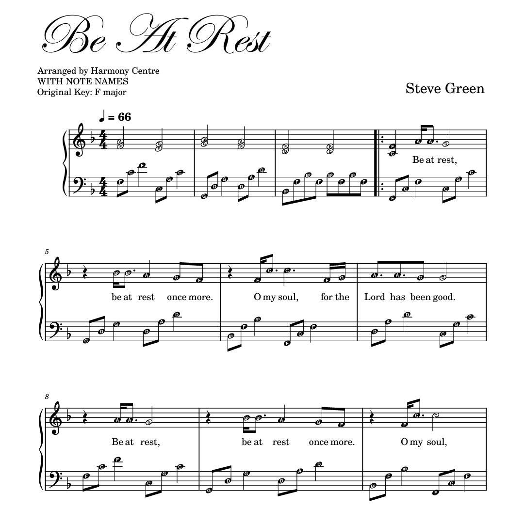 Be at Rest by Steve Green - Piano Sheet Music Score With Note Names - Etsy