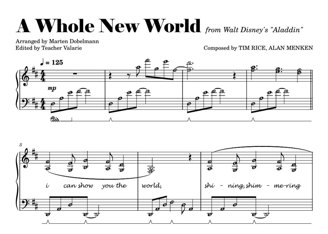 A Whole New World | Piano Sheet Grade 1 + Grade 5 Self Learning Series ...