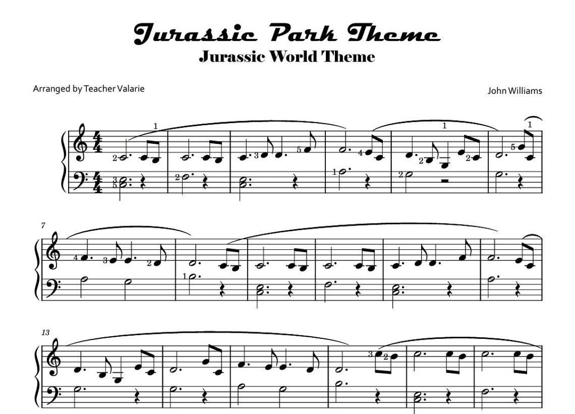 Jurassic Park & Jurassic World Theme Song | Piano Solo Grade 1 Sheet ...