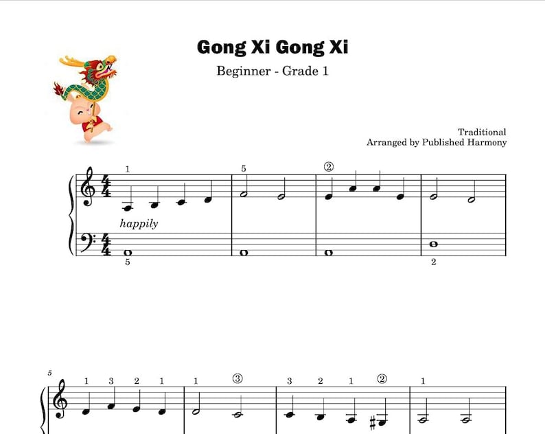He Xin Nian 贺新年 Piano Sheet Music for Kids Happy Chinese New Year Self ...
