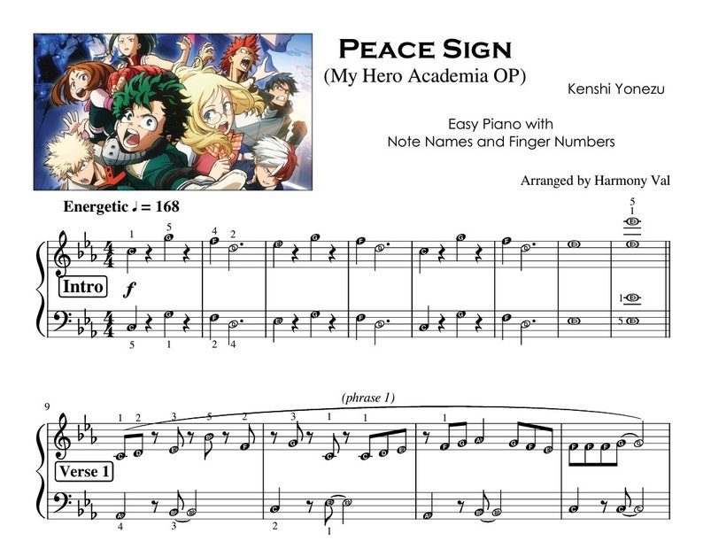 Peace Sign | Piano Sheet Music (anime OST) Easy Intermediate With Note ...