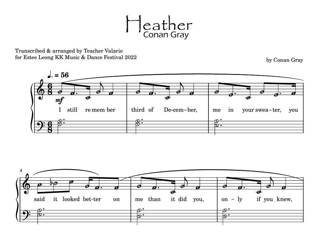 Heather conan Gray Piano Sheet Music Score With Note Names for Grade 1 ...