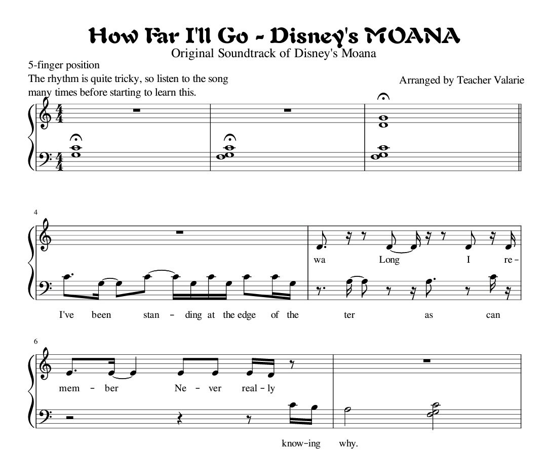 How Far I'll Go - Bundle - Easy Piano Sheet Music Score for Beginners ...