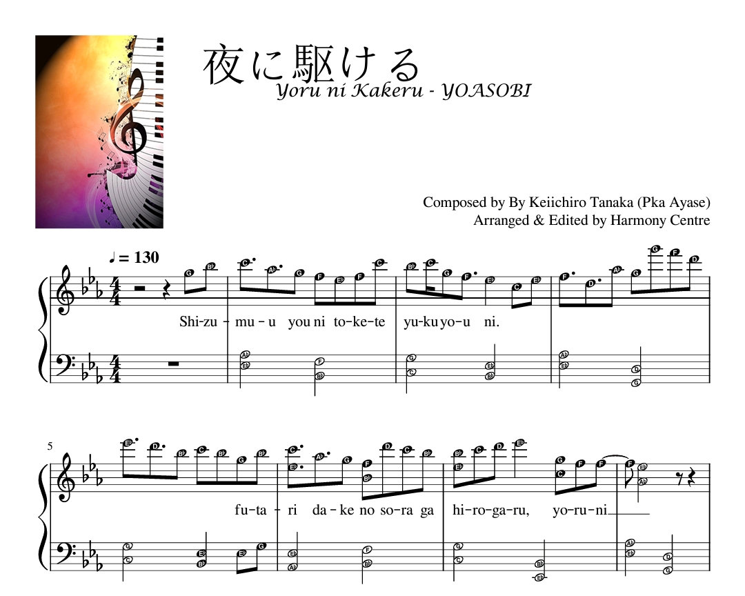 Yoru Ni Kakeru - Yoasobi Piano Sheet Music Score Easy With Note Names ...