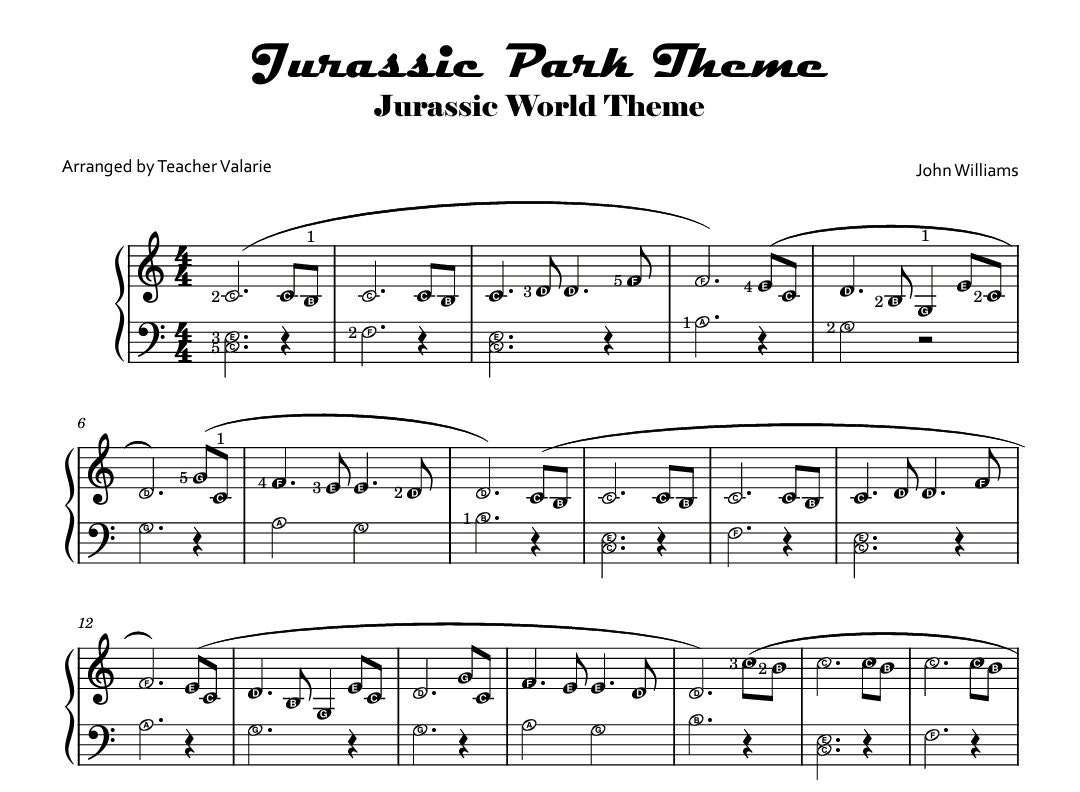 Jurassic Park & Jurassic World Theme Song Piano Solo Grade 1 Sheet ...
