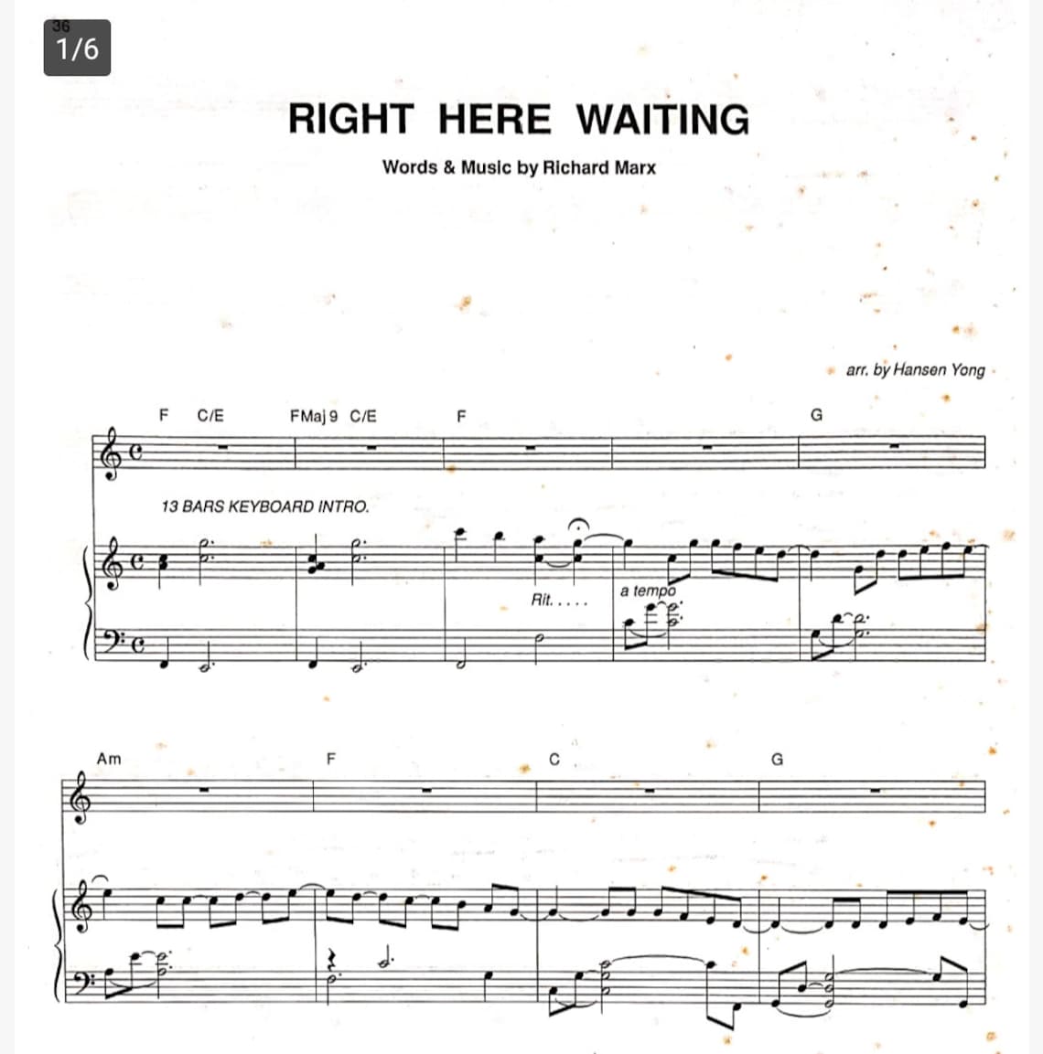 Right Here Waiting Piano Sheet Music Score With Note Names | FREE Voice ...