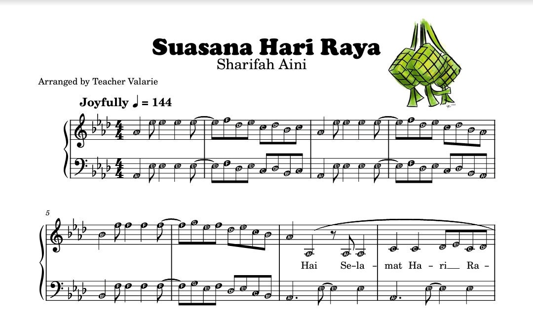 Suasana Hari Raya | Sharifah Aini - Piano Sheet Music Score Malay Song ...